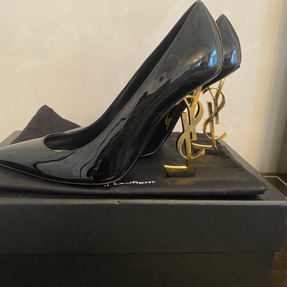 Yves Saint Laurent | Shoes | Ysl Heels Black With Gold Heel | Poshmark